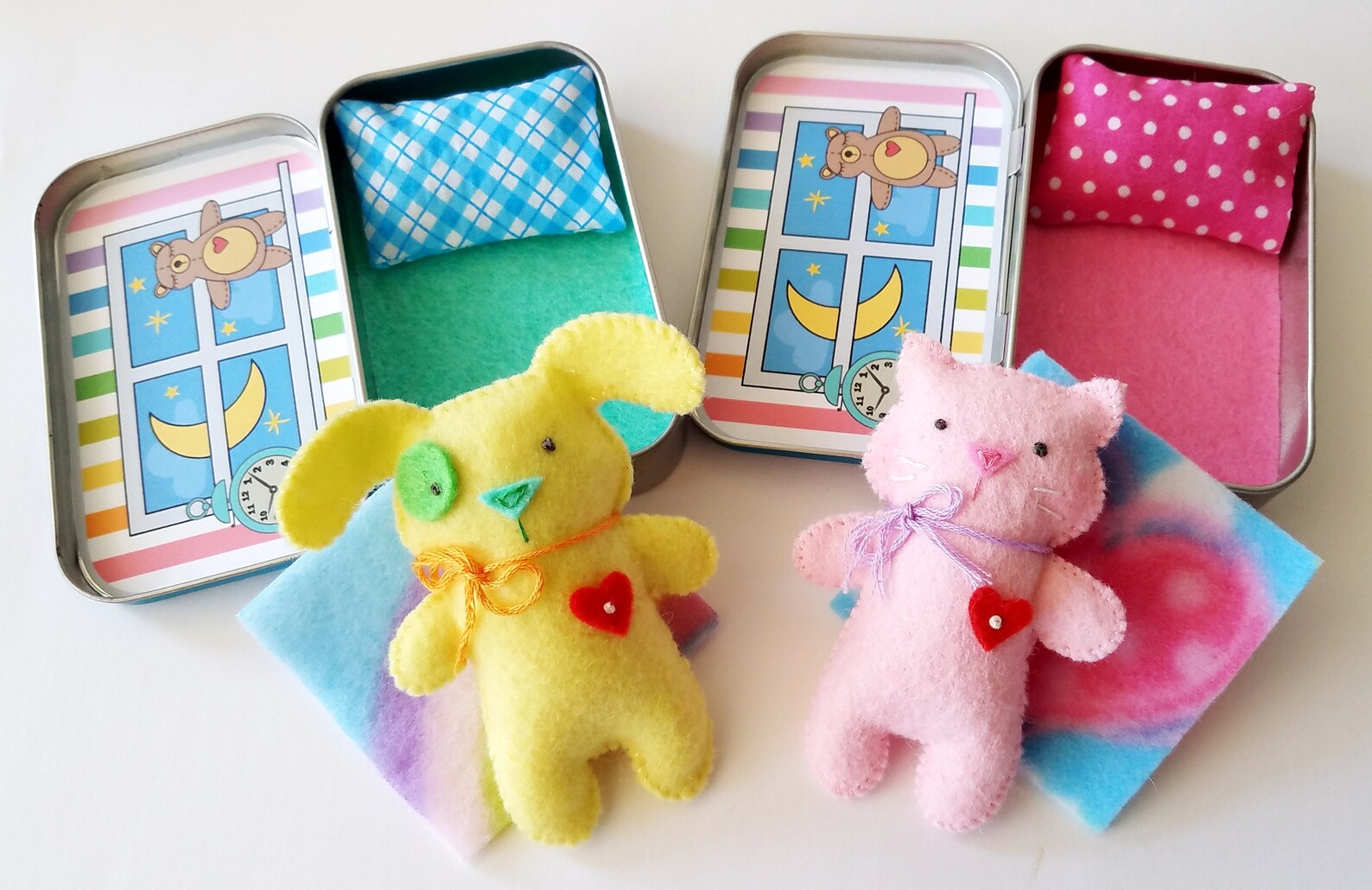 Kitty and Puppy Tin Play Sets Felt Sewing Pattern Toy - Cat - Dog ...