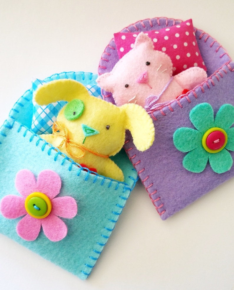 Kitty and Puppy Tin Play Sets Felt Sewing Pattern Toy - Cat - Dog ...