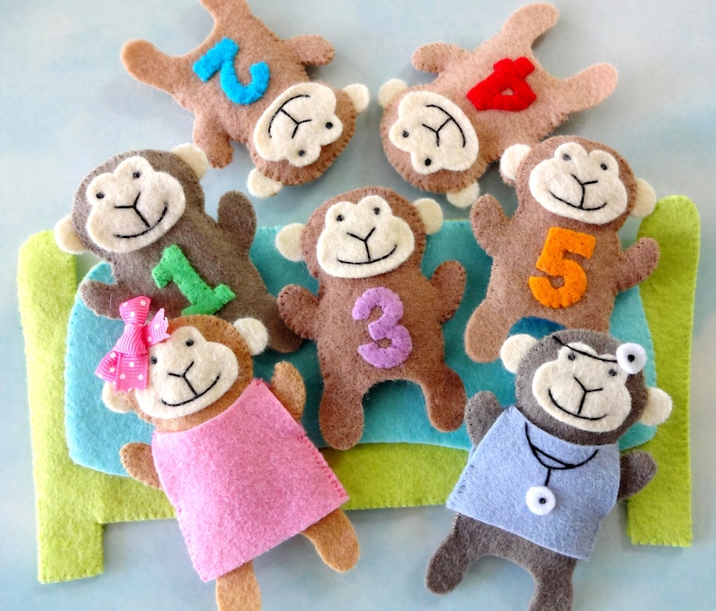 Felt Sewing Pattern Five Little Monkeys Finger Puppet Set - Etsy