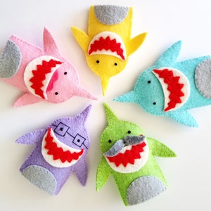 Shark Family Felt Finger Puppets Sewing Pattern - PDF Epattern for Baby ...