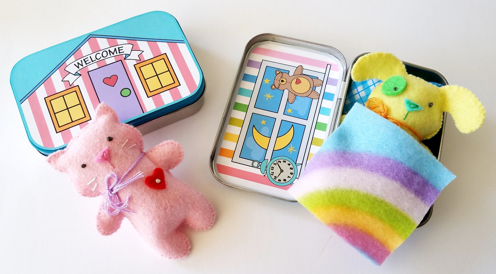 Kitty and Puppy Tin Play Sets Felt Sewing Pattern Toy - Cat - Dog ...