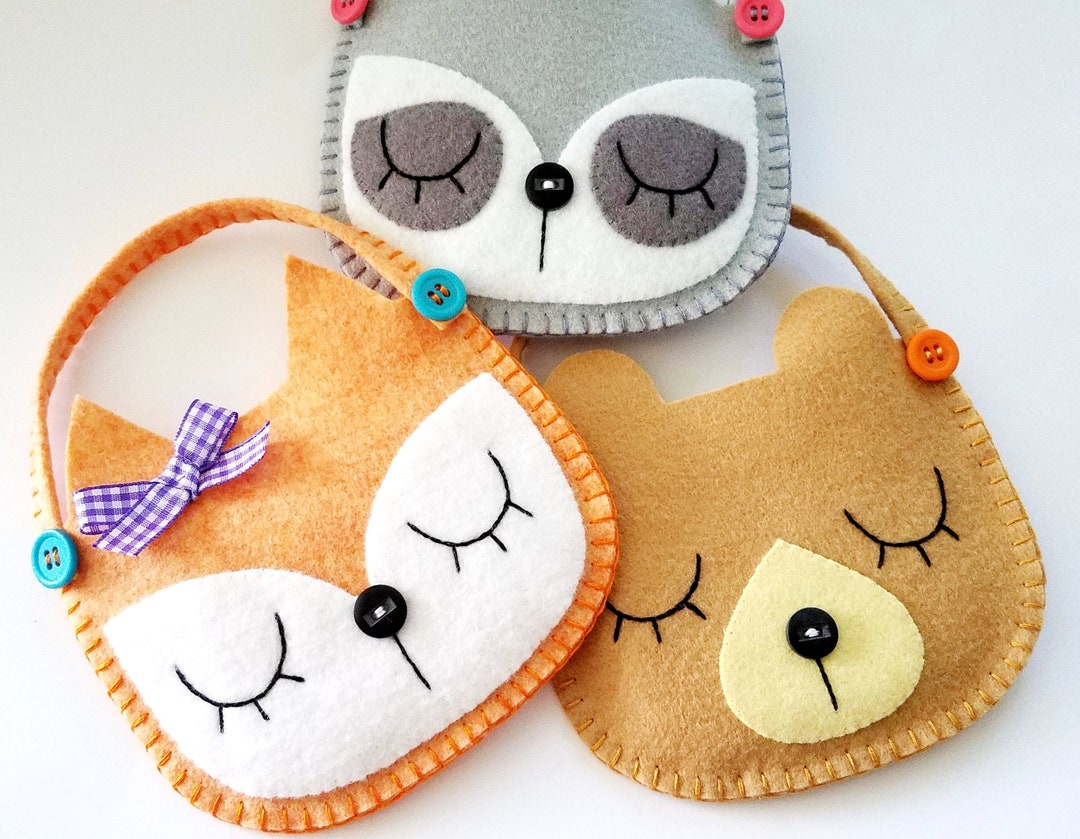 Fox, Raccoon and Bear Felt Purse Pouches PDF Sewing Pattern - PDF E ...
