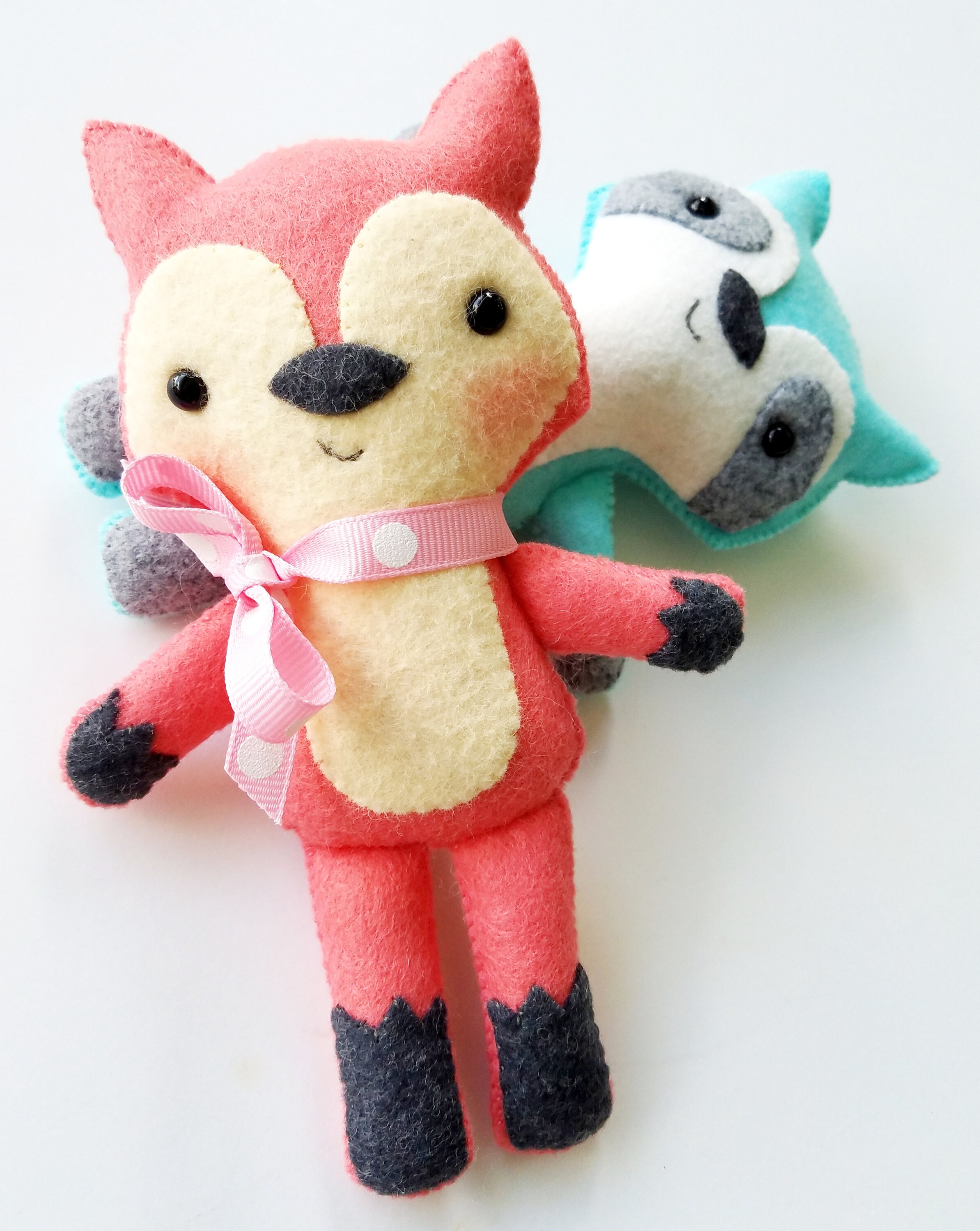 Felt Doll Softie Toy Sewing Pattern - Fox and Raccoon Woodland Animal ...