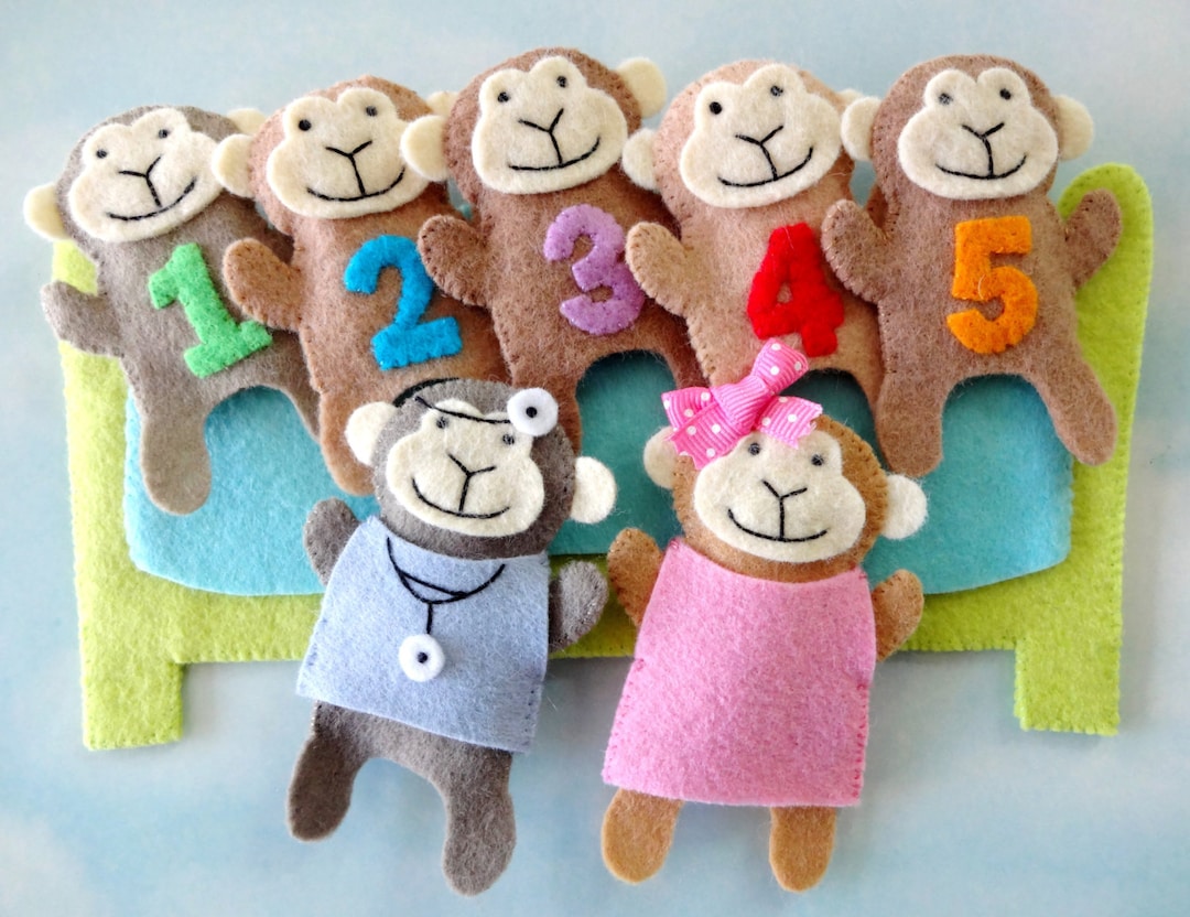 Felt Sewing Pattern - Five Little Monkeys Finger Puppet Set Felt Sewing ...