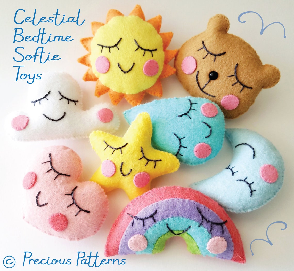 Felt Celestial Bedtime Softie Toy Set Garland Banner Sewing Pattern ...