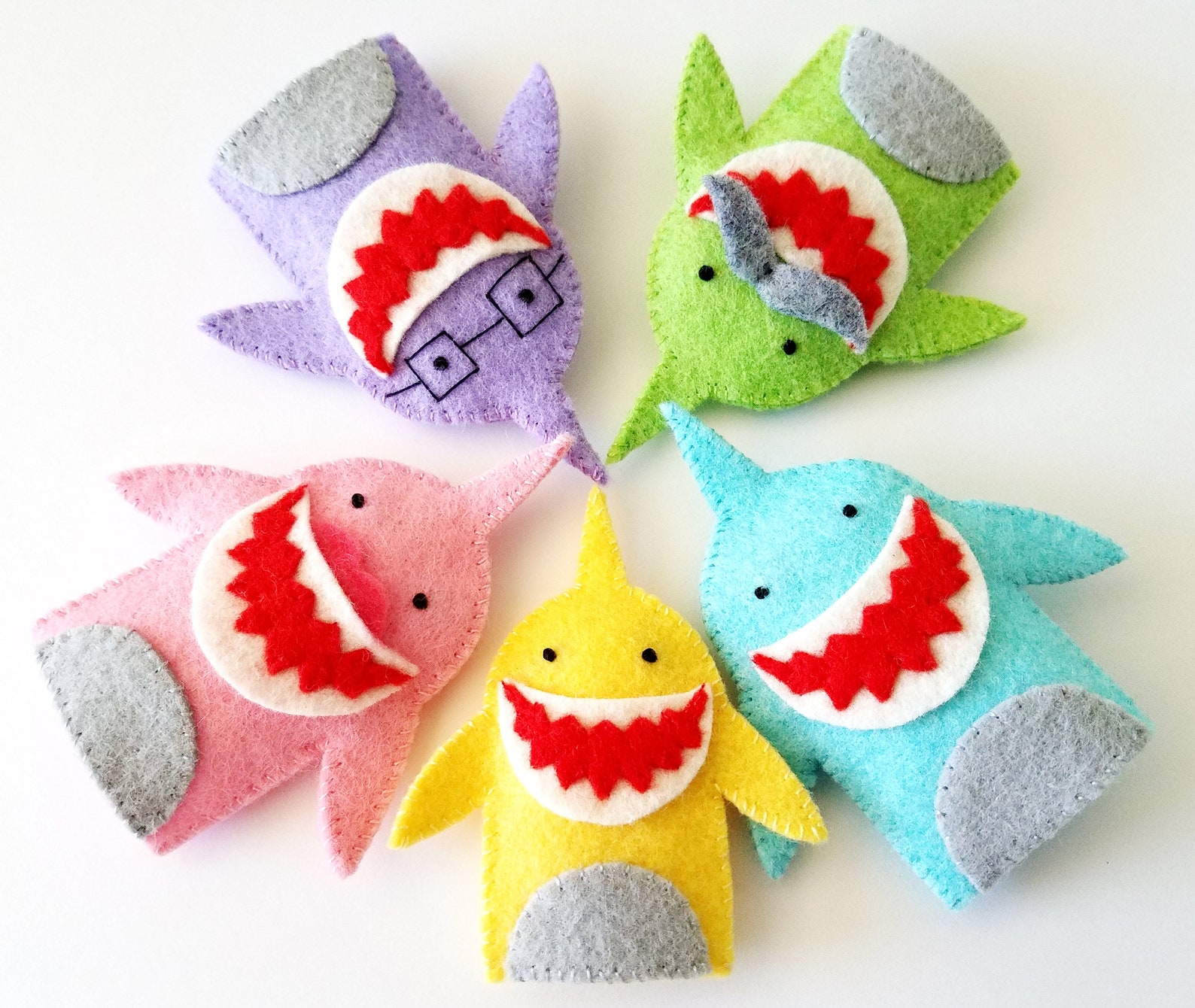 Shark Family Felt Finger Puppets Sewing Pattern - PDF Epattern for Baby ...