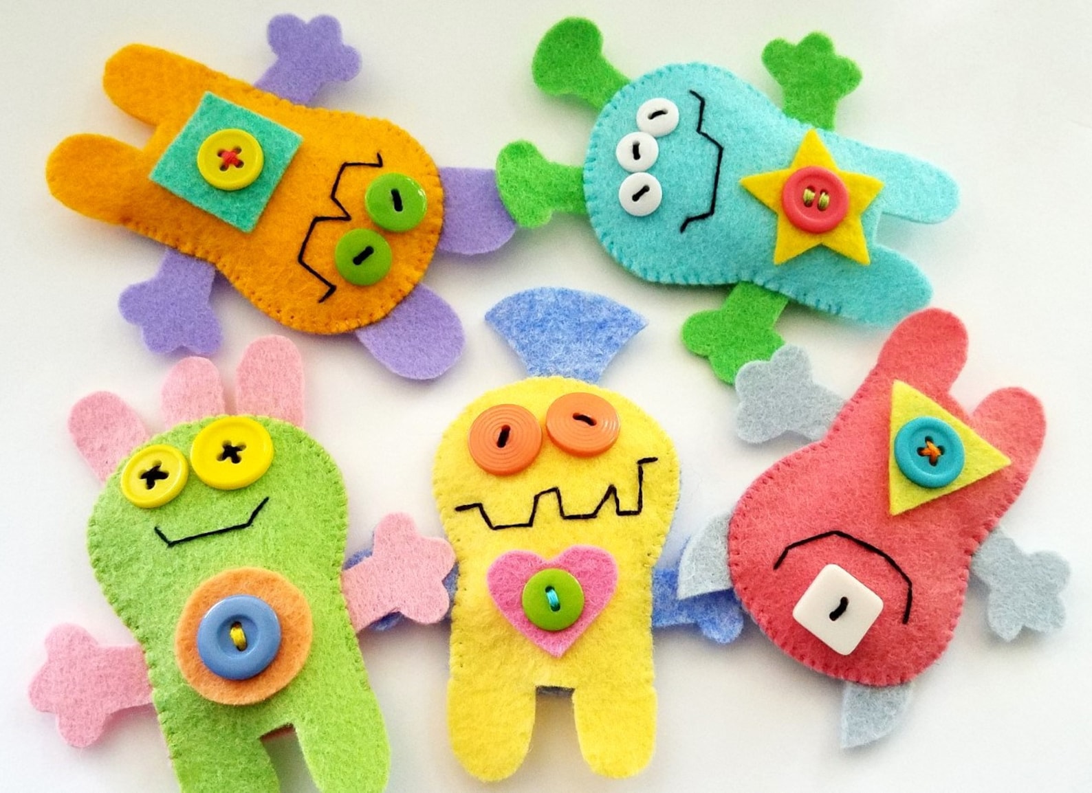 Monster Felt Finger Puppets Sewing Pattern - PDF Epattern for Five ...