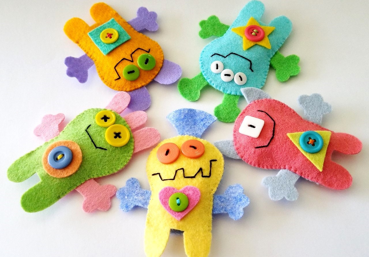 Monster Felt Finger Puppets Sewing Pattern - PDF Epattern for Five ...