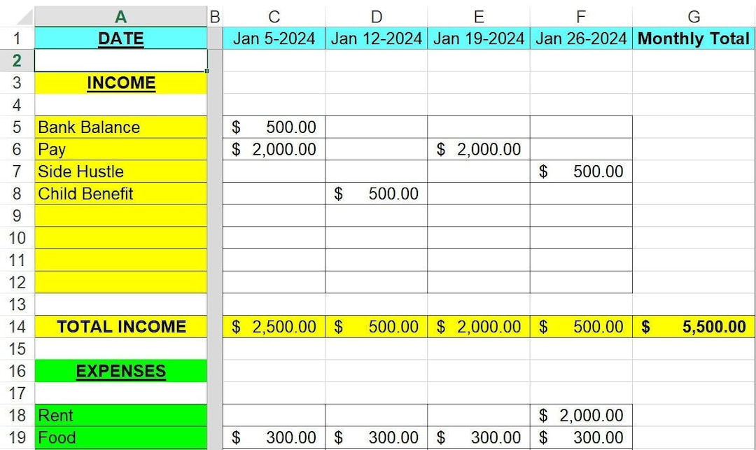 Budget Template / Easy to Use Simple Finances Money Save Cash - Etsy