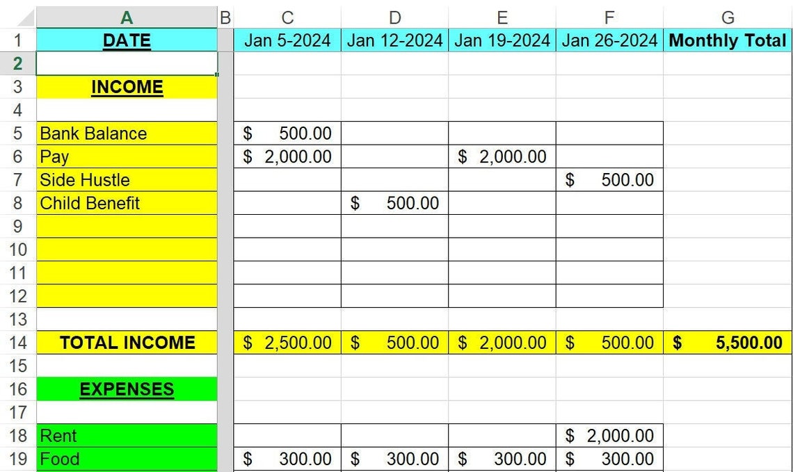 Budget Template / Easy to Use Simple Finances Money Save Cash - Etsy
