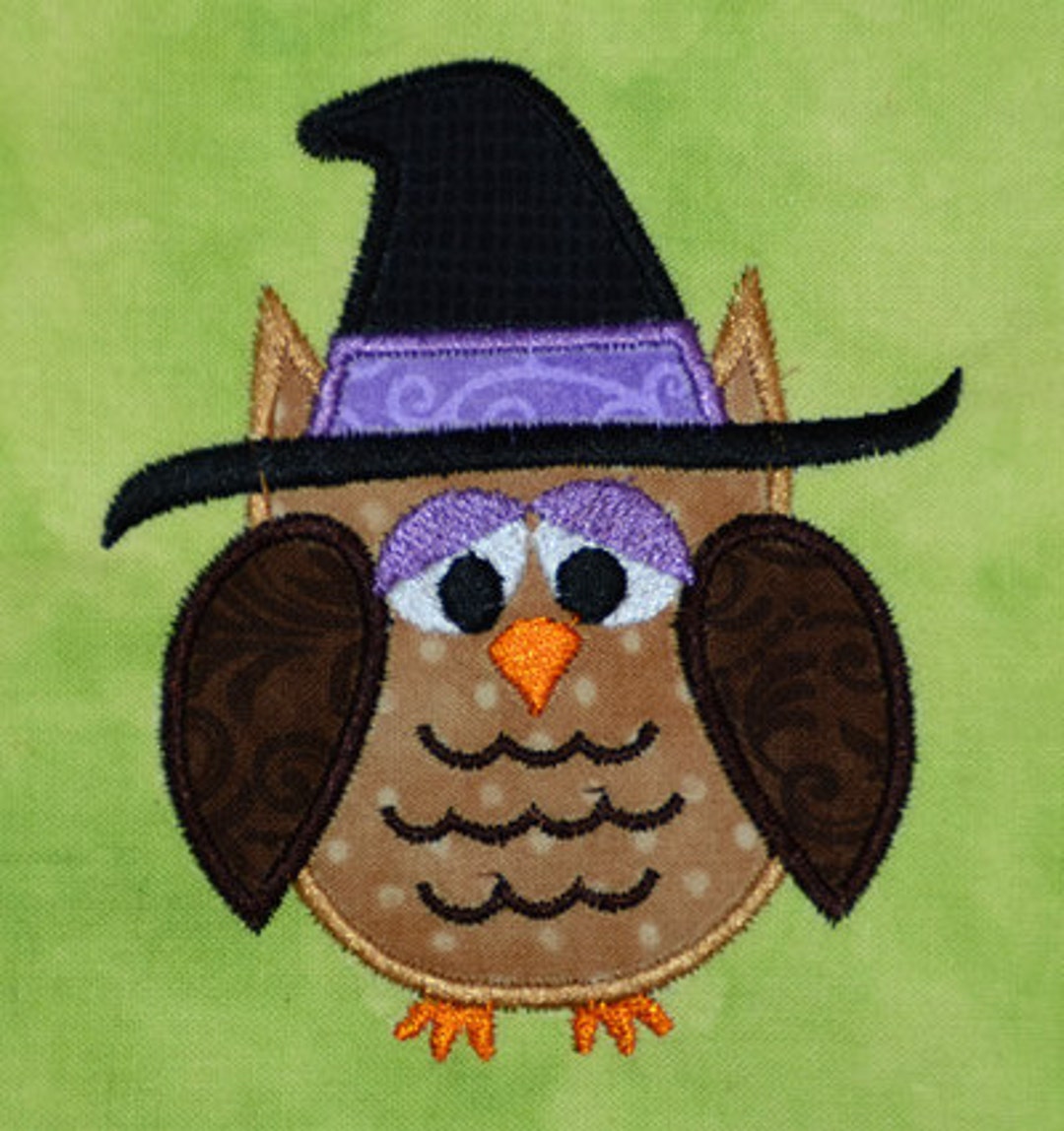Halloween Fall Owl With Witch Hat Applique Machine Embroidery Design ...