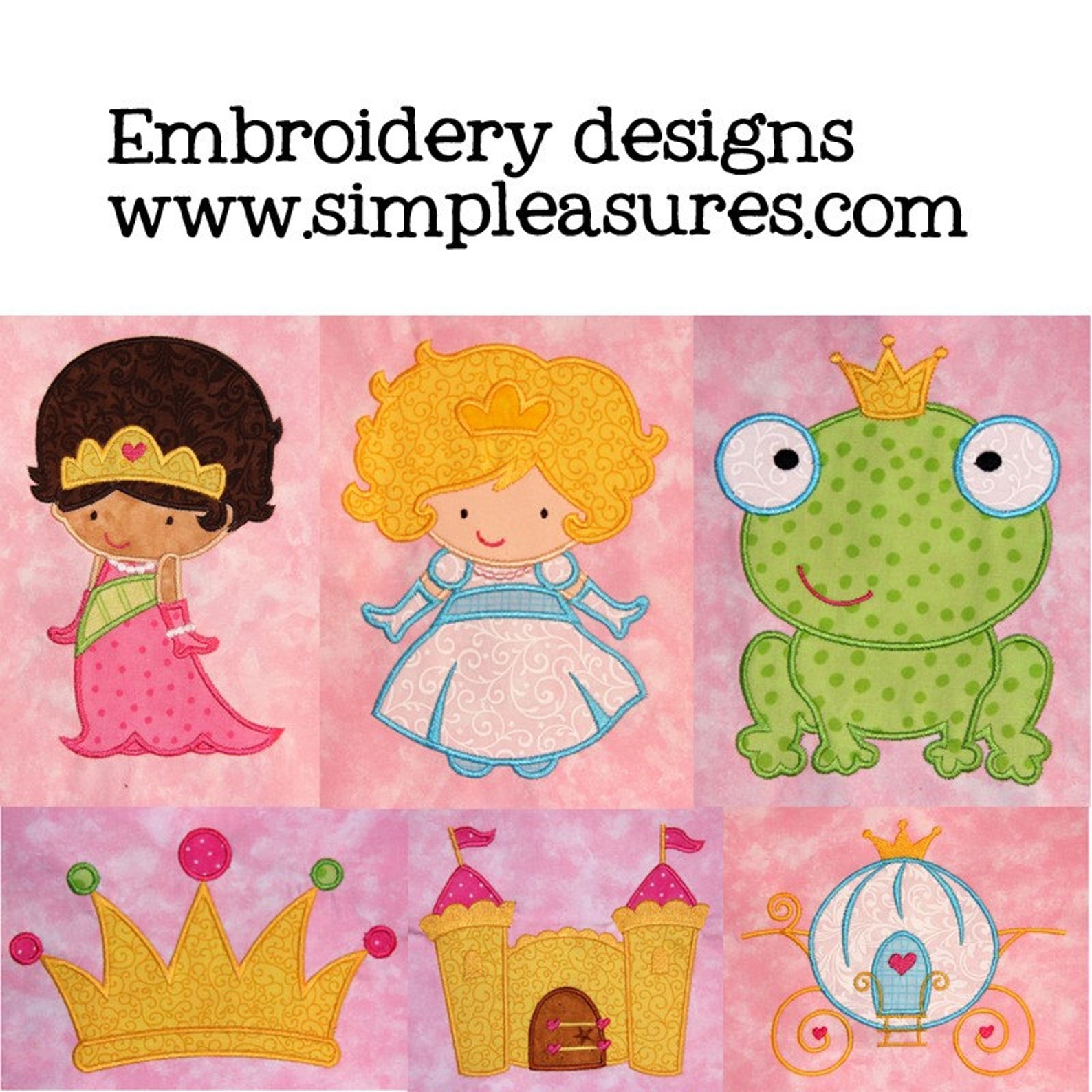 Princess Applique Machine Embroidery Designs Set of 6--2 Princess, Frog ...