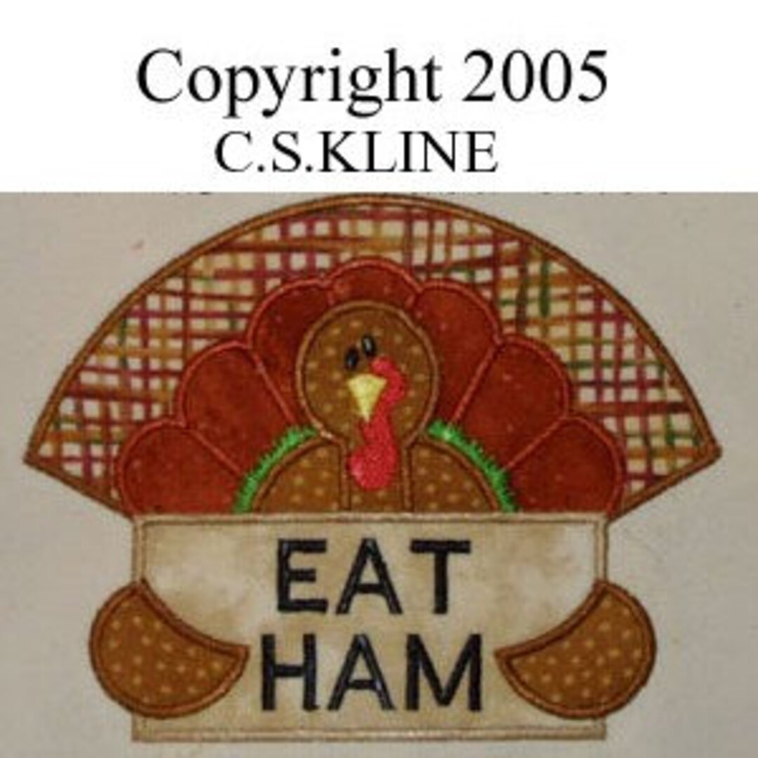 Thanksgiving Turkey Hold Eat Ham Sign-machine Embroidery Applique ...