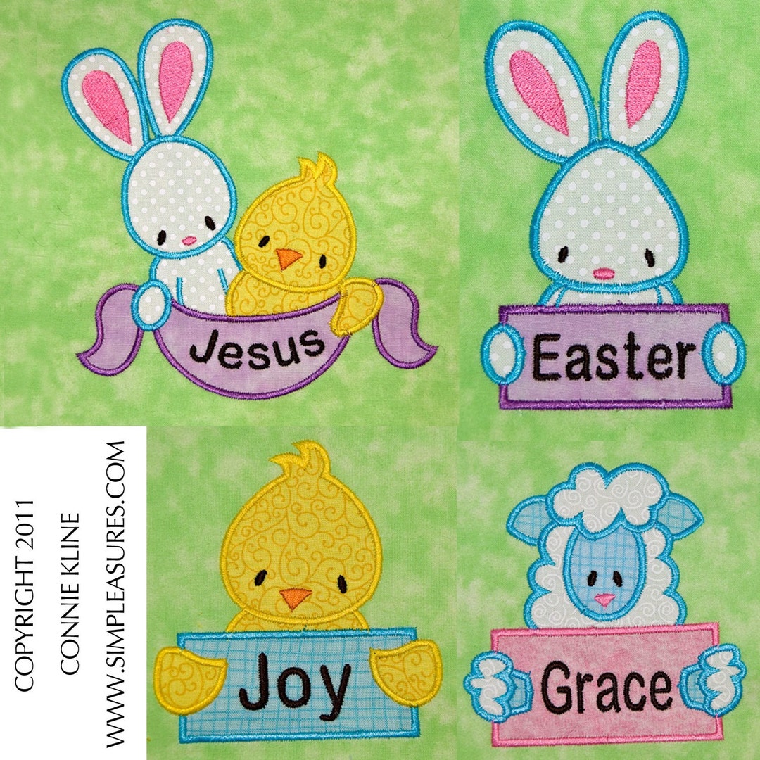 Set of 4 EASTER Bunny, Chick and Lamb Machine Applique Designs 4x4 and ...