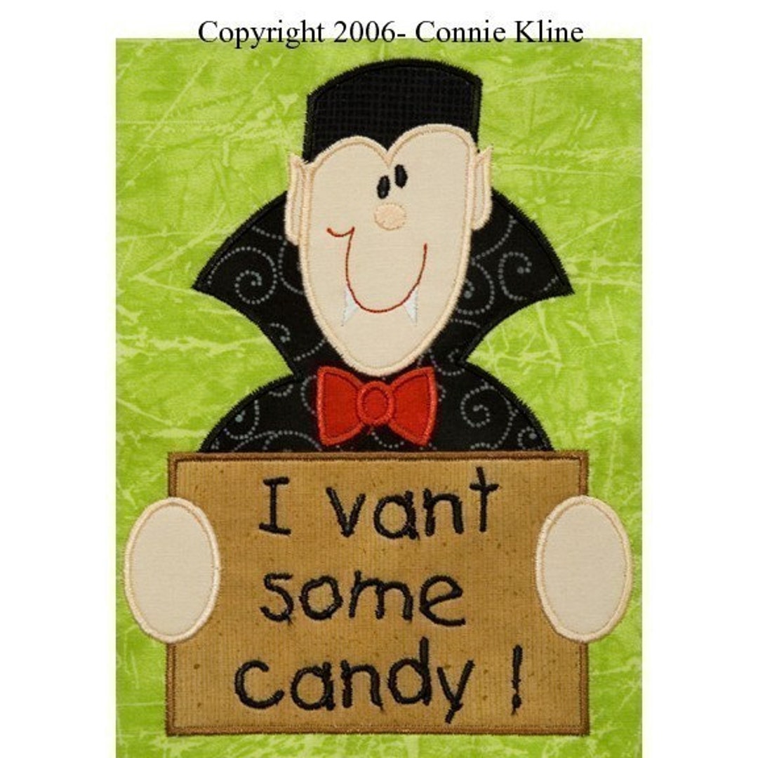 Halloween Dracula W Candy Sign Machine Embroidery Design 5x7 Hoop ...