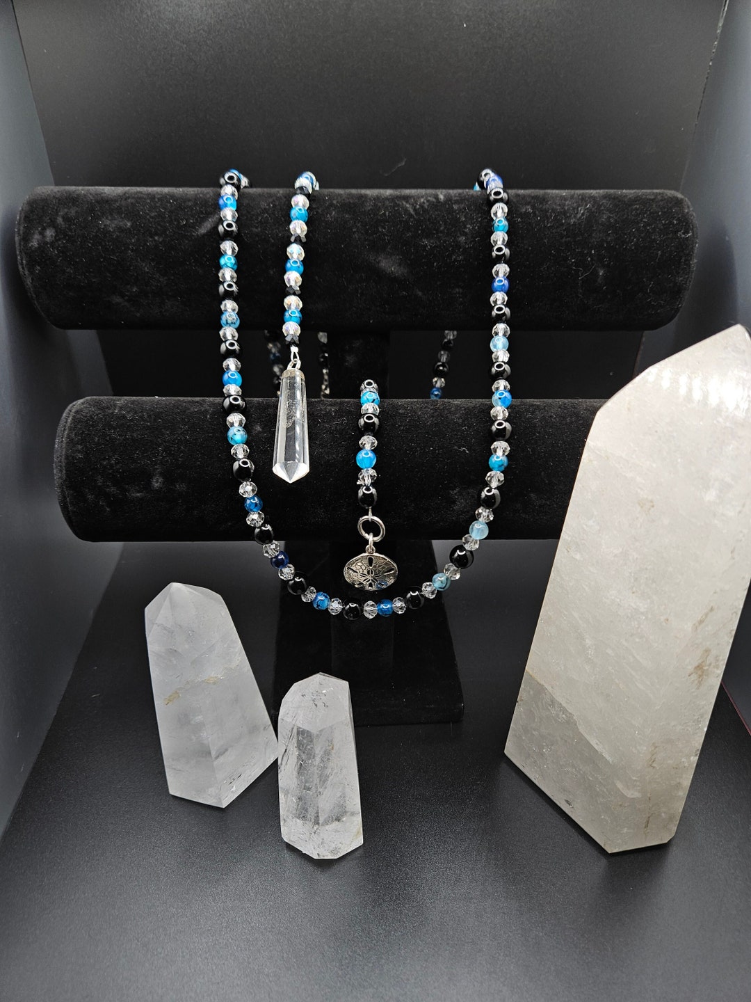 Prayer Beads & Pendulum Set Ocean Sky Blue and Black Obsidian - Etsy