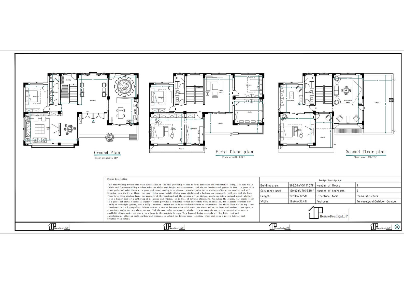 Modern 3-story House Plan: 5 Bed, CAD File (metric & Imperial Units ...
