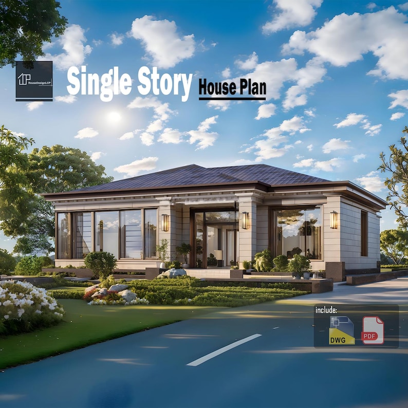 Modern Single Story House Plan: 3 Bedroom, 2 Bath (CAD & PDF) - Etsy Canada