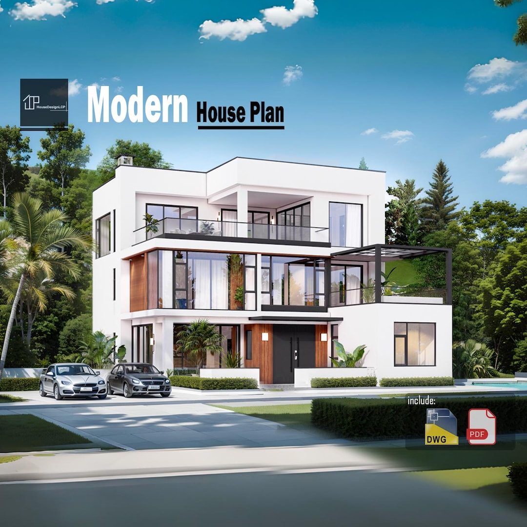 Moderner Haus Plan, 3 Etagen, 5 Schlafzimmer, 7 Badezimmer. 545 m² Mit ...