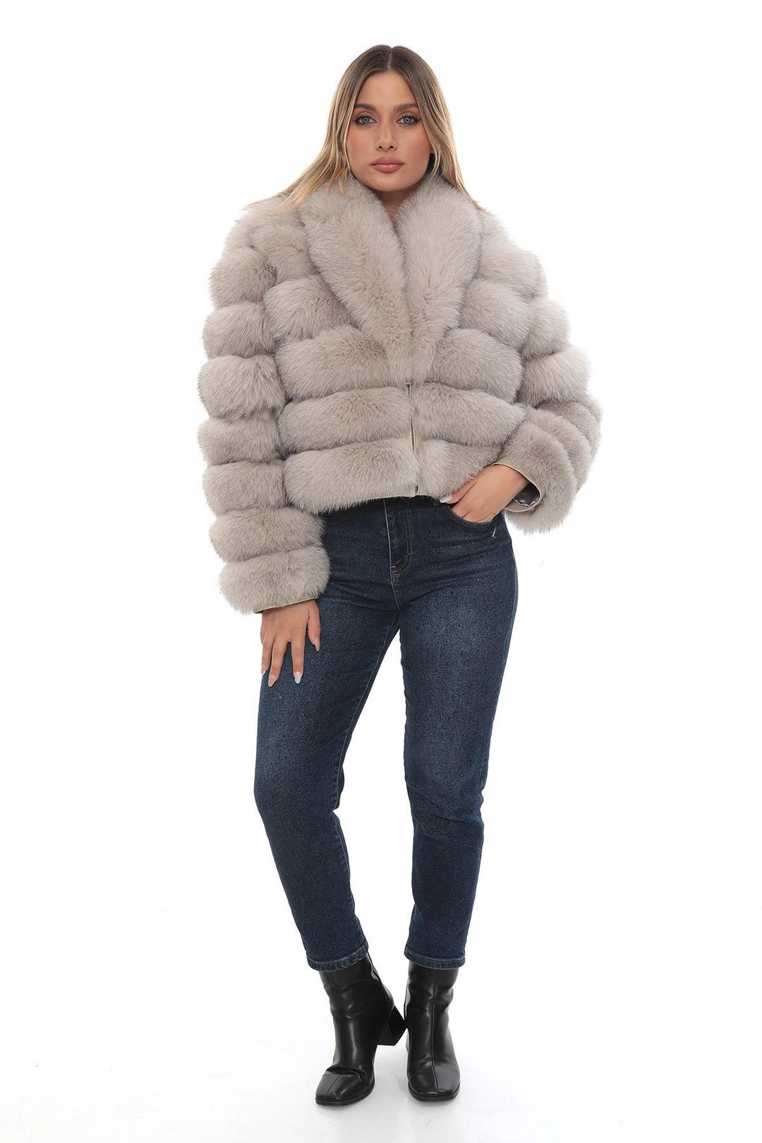 Luxury Real Fox Fur Coat – Shawl Collar Design, Custom Color & Size ...