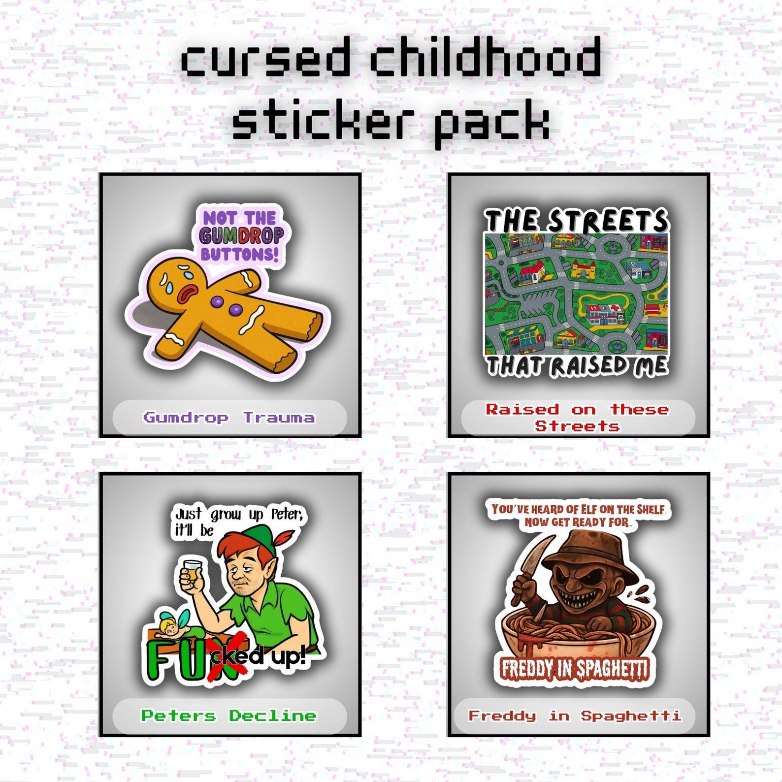 Cursed Childhood Sticker Pack – Funny Nostalgia Vinyl Sticker Bundle (2 ...