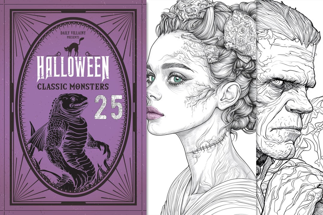 25 Classic Halloween Monsters Coloring Book: Spooky Creatures ...