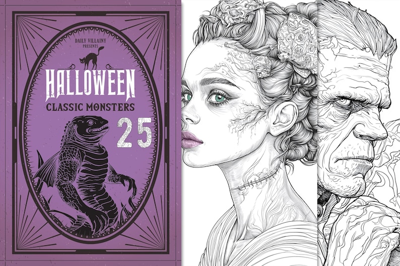 25 Classic Halloween Monsters Coloring Book: Spooky Creatures ...