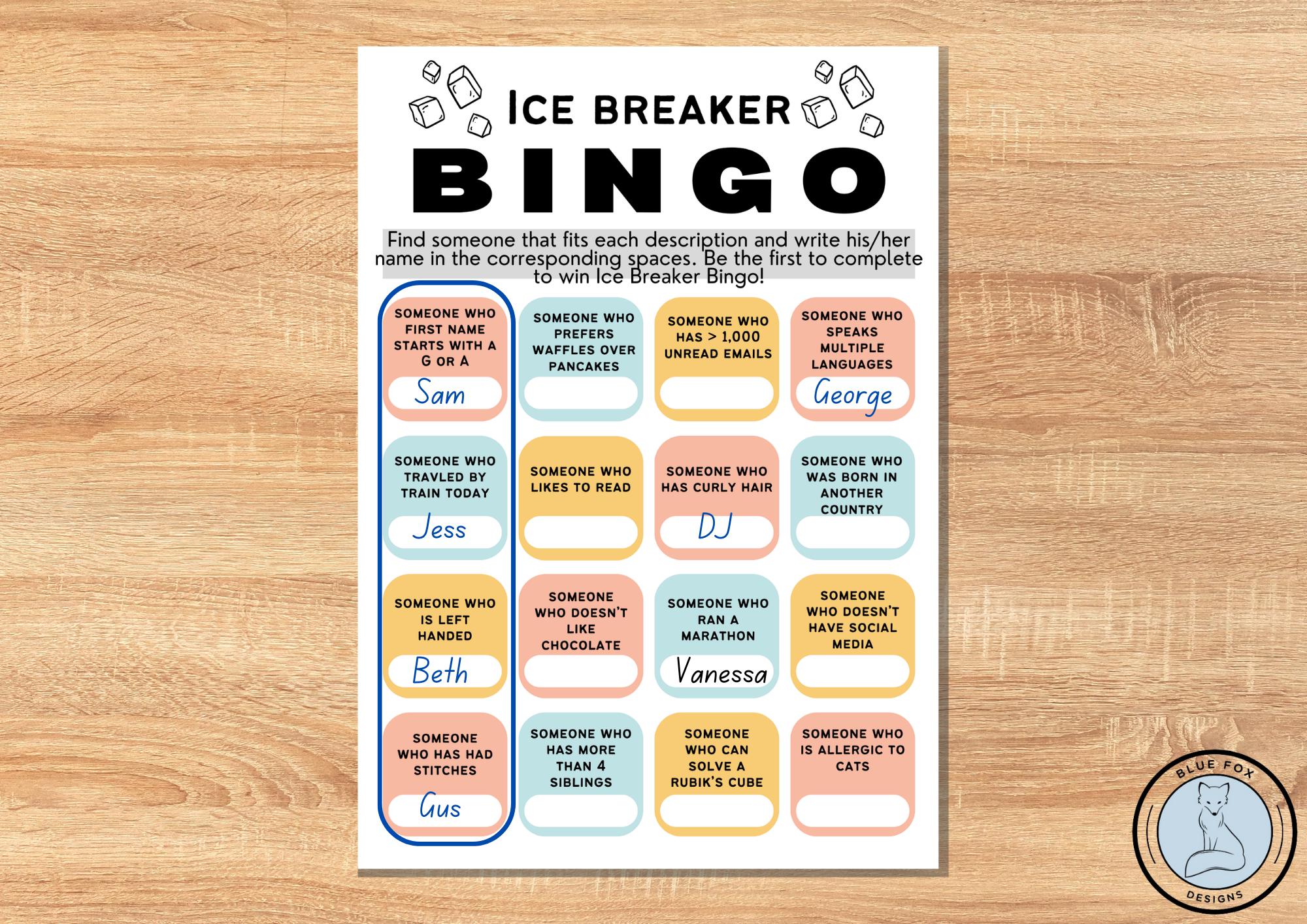 Ice Breaker Bingo Game Set, Printable Fun Bingo Cards, Office or School ...