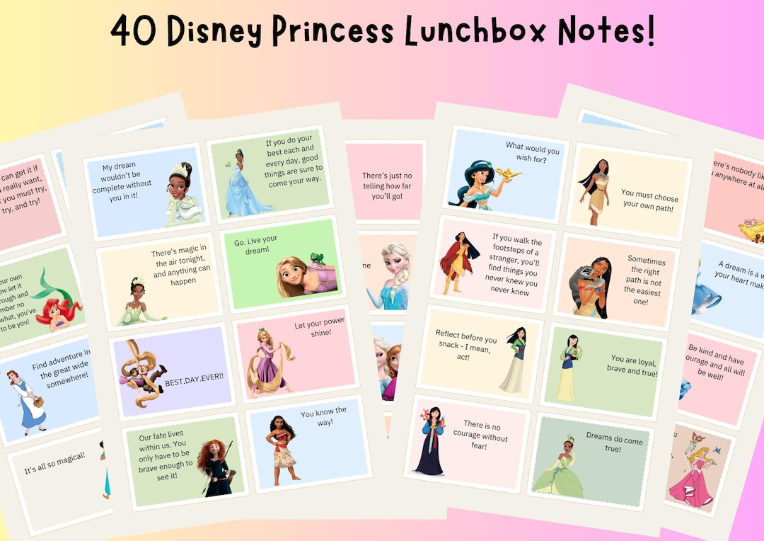 Printable Disney Princess Lunchbox Notes, Cute Cards for Kids - Etsy
