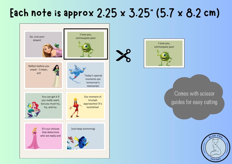 Printable Disney Lunchbox Notes, Cute Cards for Kids - Etsy