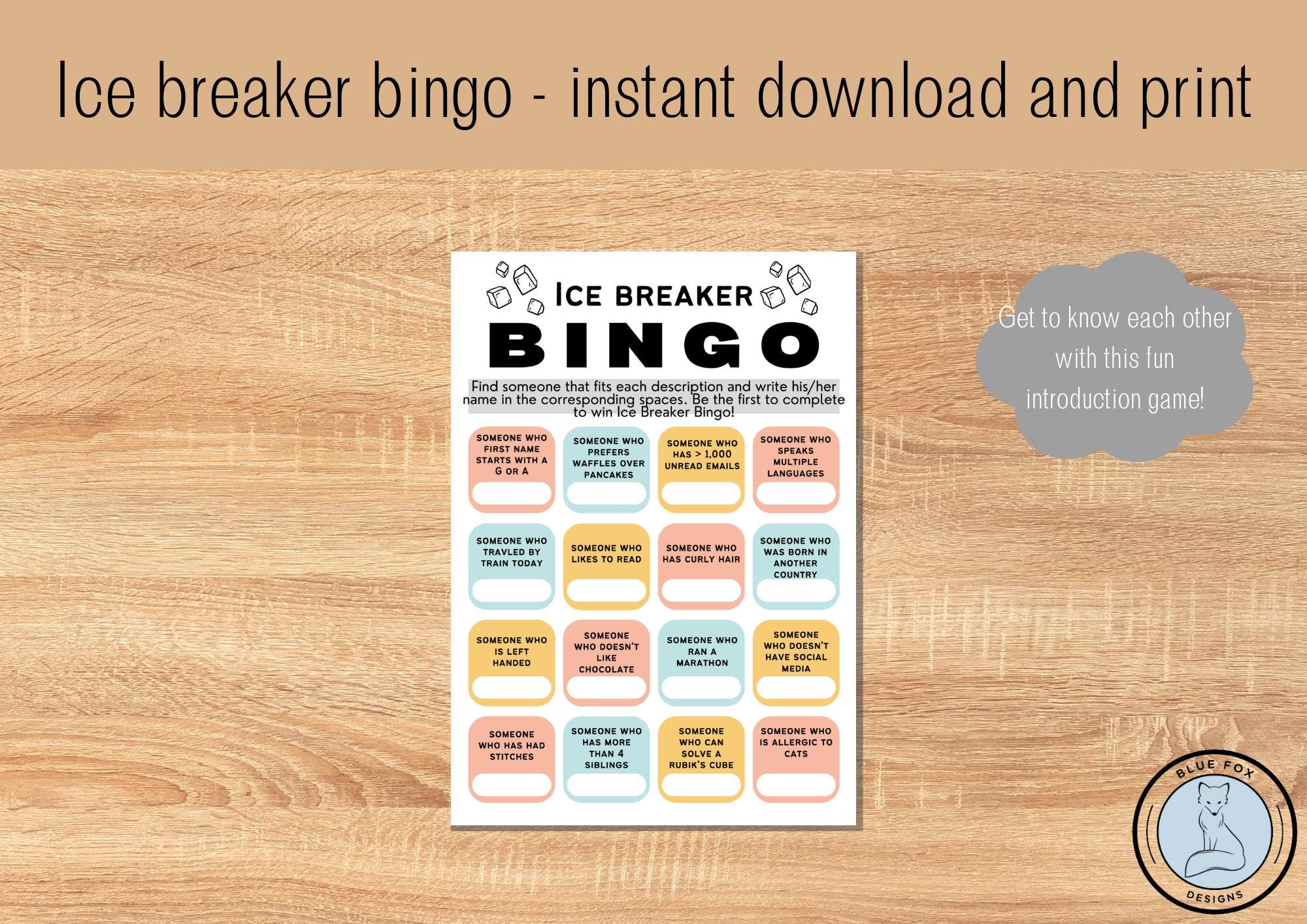 Ice Breaker Bingo Game Set, Printable Fun Bingo Cards, Office or School ...