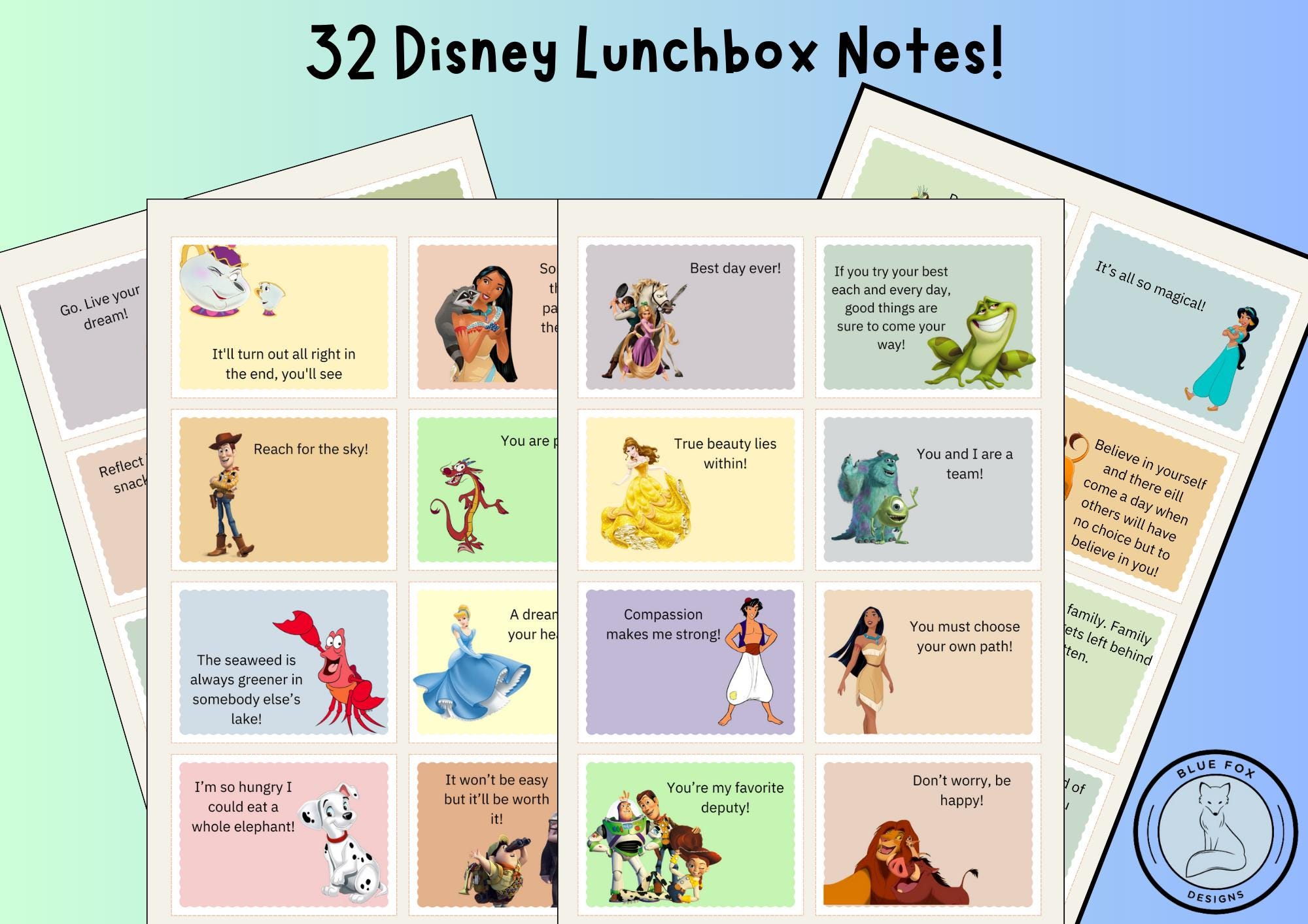 Printable Disney Lunchbox Notes, Cute Cards for Kids - Etsy