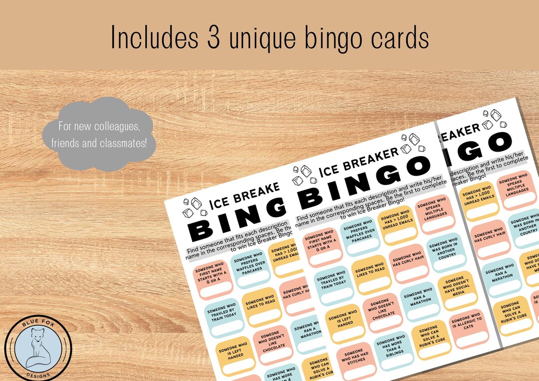 Ice Breaker Bingo Game Set, Printable Fun Bingo Cards, Office or School ...