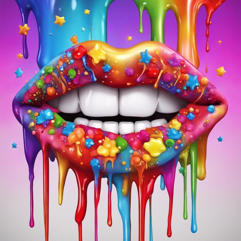 Colorful Dripping Lips Set of 12 |seamless Patterns |instant Download ...
