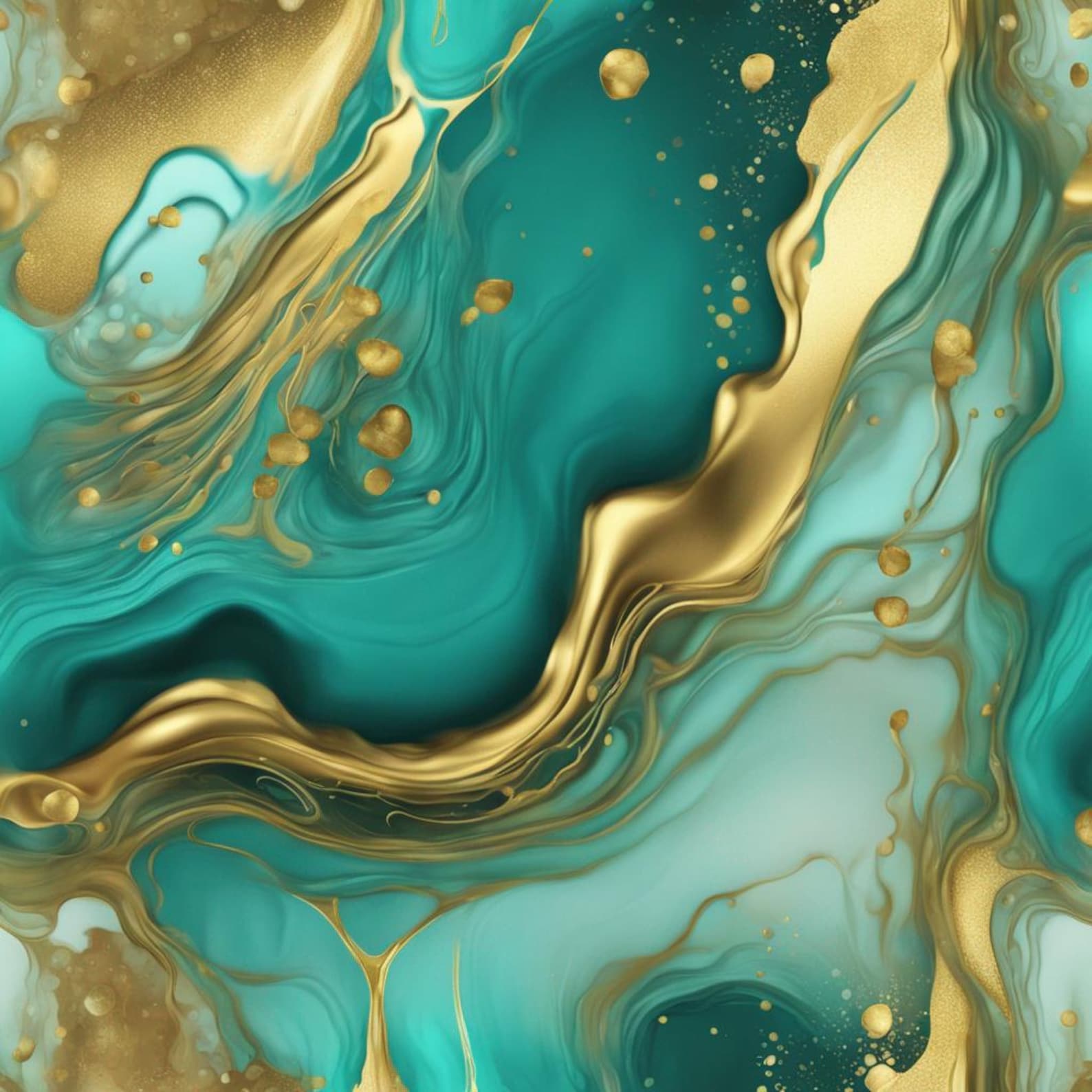 Soft Teal and Gold Dripping Set of 17 |seamless Patterns |instant ...