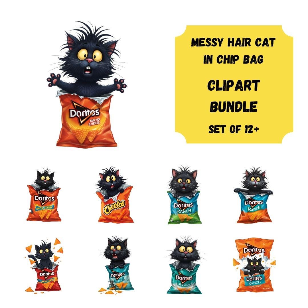 Messy Hair Cat in Chip Bag Set of 15 Sublimation Bundle |PNG Print ...