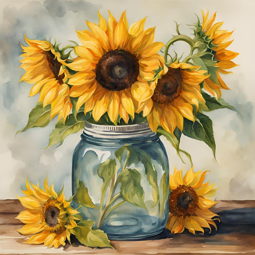 Beautiful Sunflower Mason Jar Set of 8 seamless Patterns instant ...