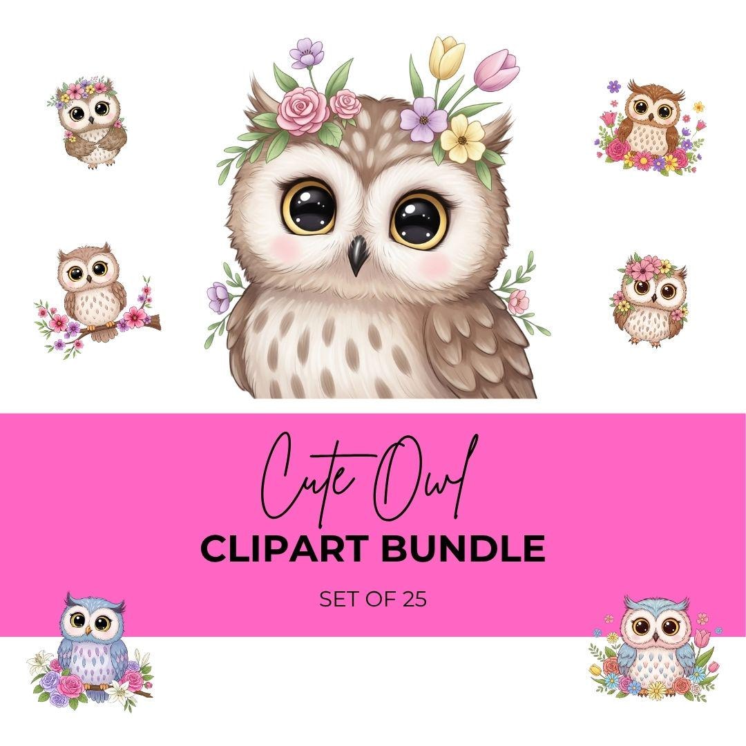 Cute Owl PNG Clipart Bundle | Floral Sublimation Designs (set of 25 ...