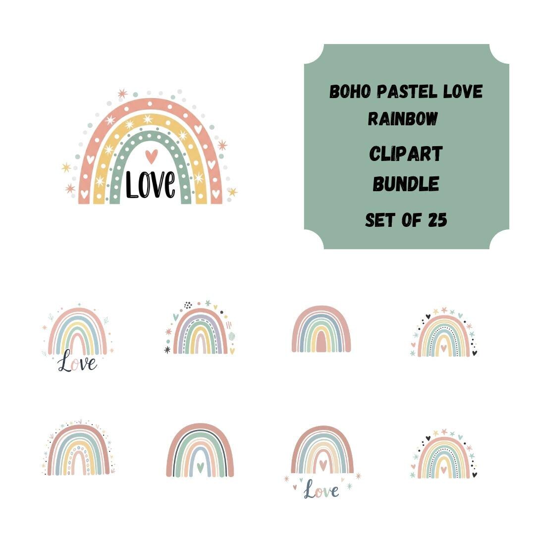 Boho Pastel Love Rainbow Set of 25 Sublimation Bundle |PNG Print ...