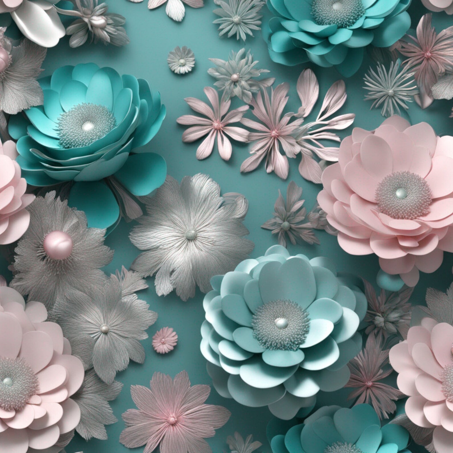Elegant Puff Flower Seamless Pattern Set (digital Download) - Etsy