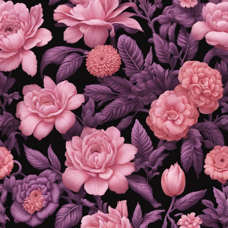 Pink and Purple Floral Set of 8 |seamless Patterns |instant Download ...