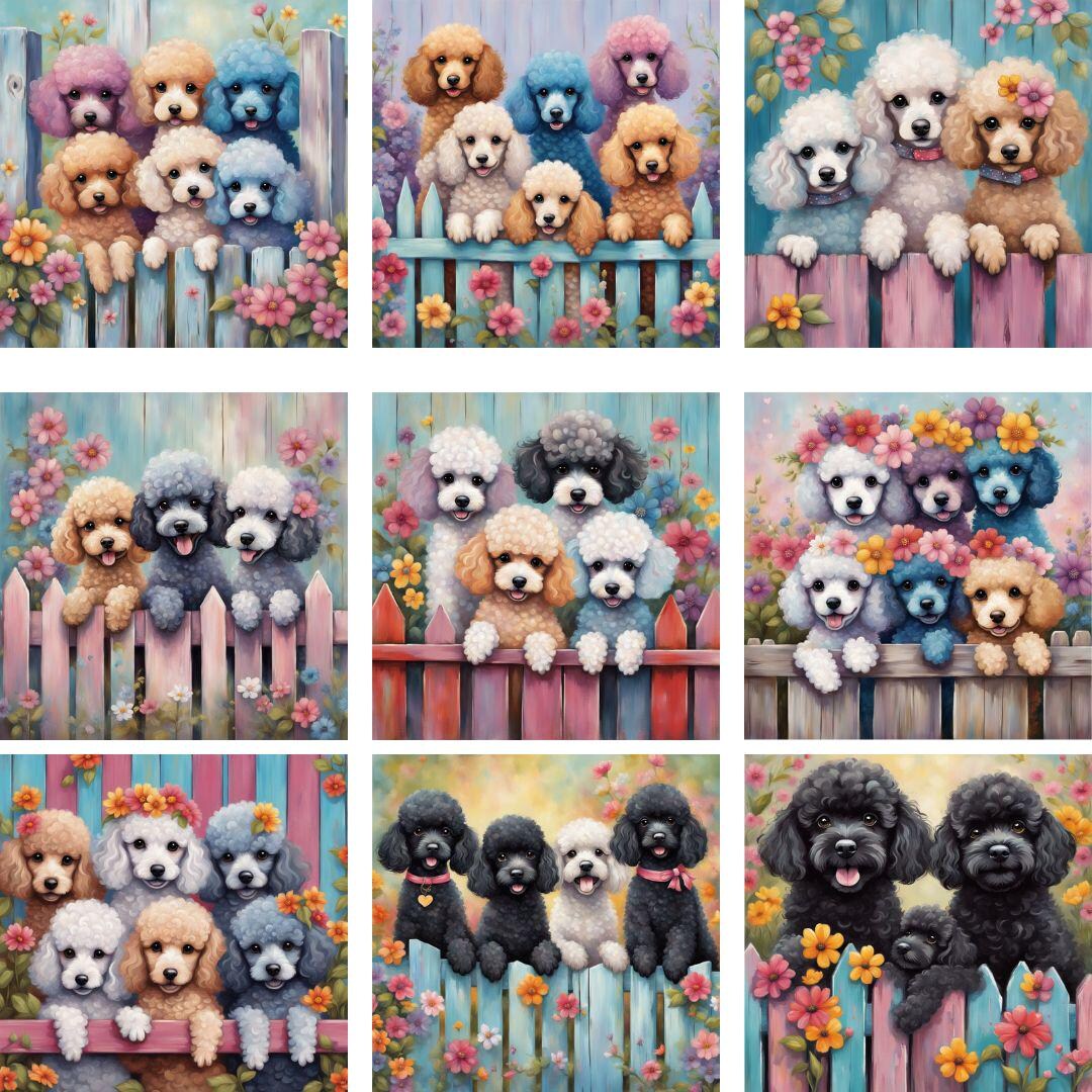 Poodle Puppies Seamless Patterns: Colorful Dog Designs (digital ...