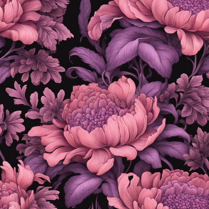 Pink and Purple Floral Set of 8 |seamless Patterns |instant Download ...