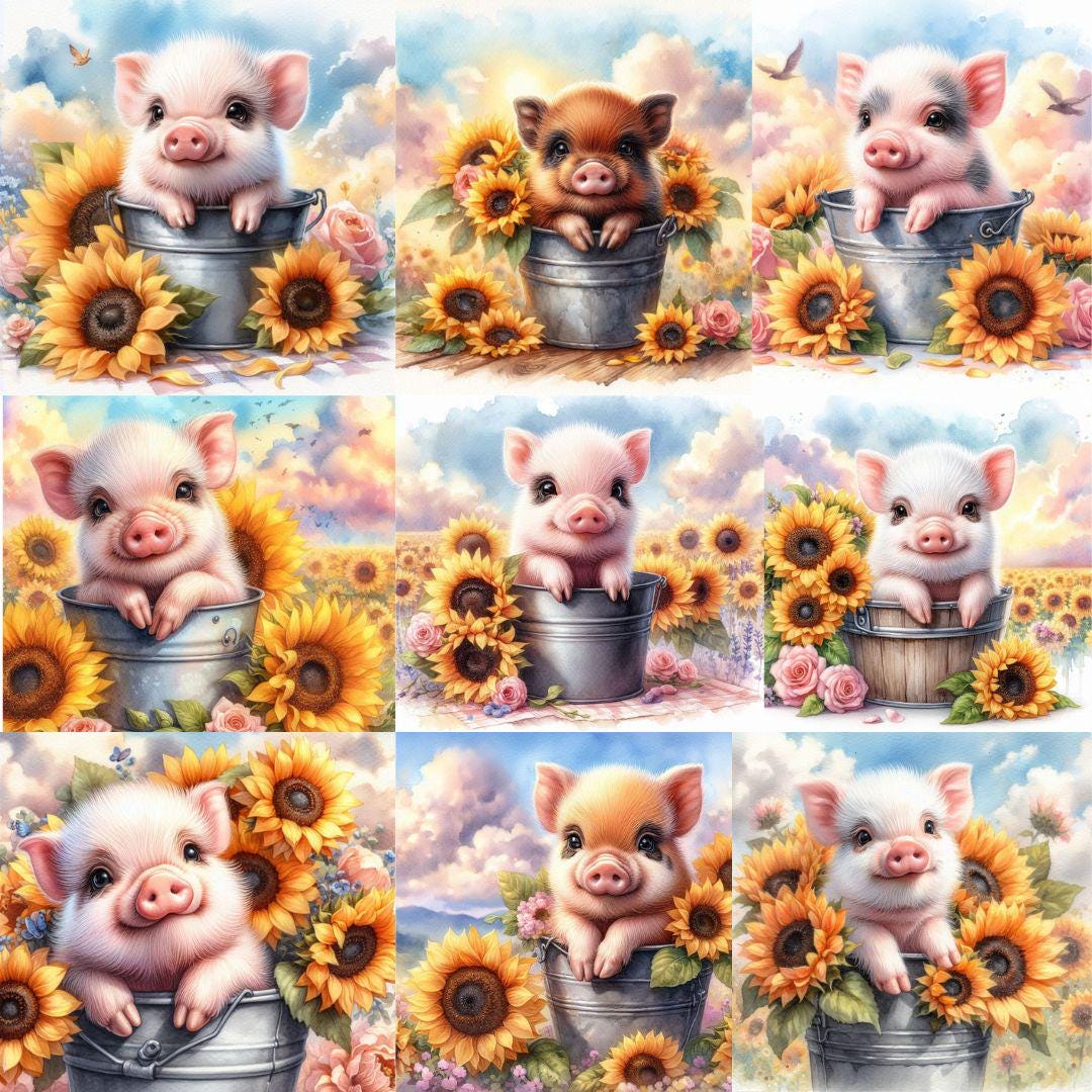 Baby Pig in a Bucket Pattern Set of 39 |seamless Patterns| Instant ...