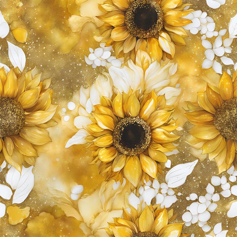 Beautiful Glitter Sunflower Pattern Set of 12 |seamless Patterns ...