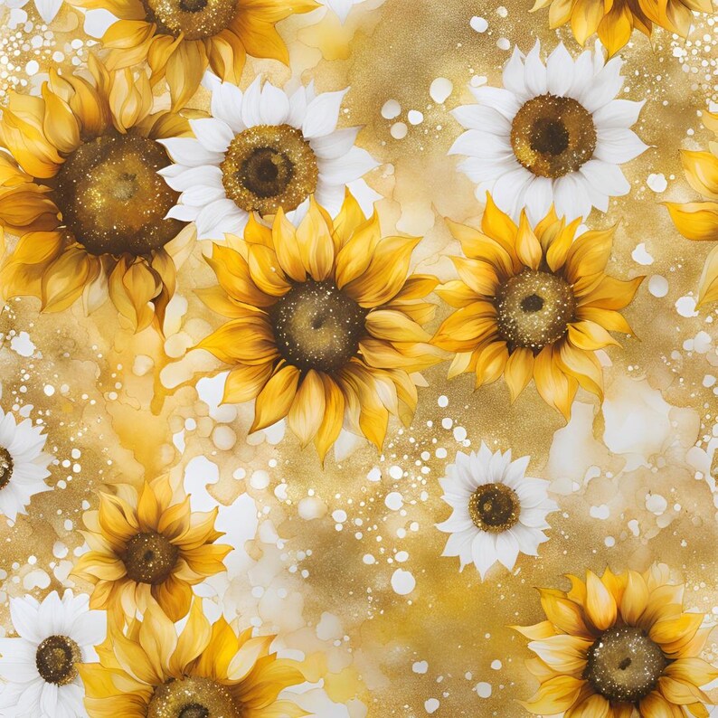 Beautiful Glitter Sunflower Pattern Set of 12 |seamless Patterns ...