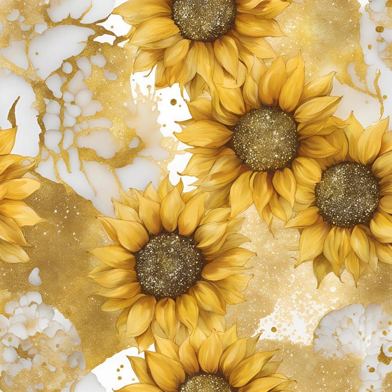 Beautiful Glitter Sunflower Pattern Set of 12 |seamless Patterns ...