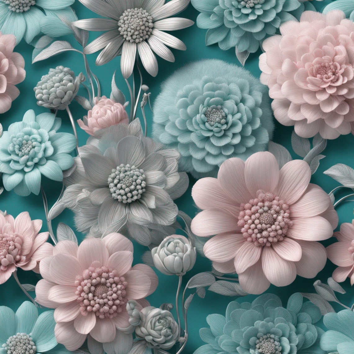 Elegant Puff Flower Seamless Pattern Set (digital Download) - Etsy