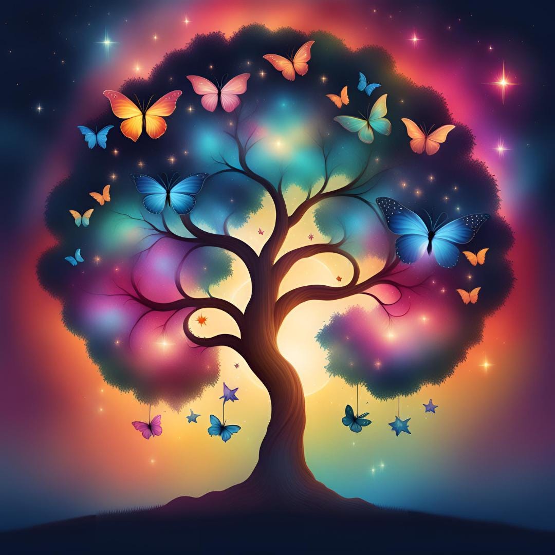 Butterfly Glowing Tree of Life Set of 6 seamless Patterns instant ...