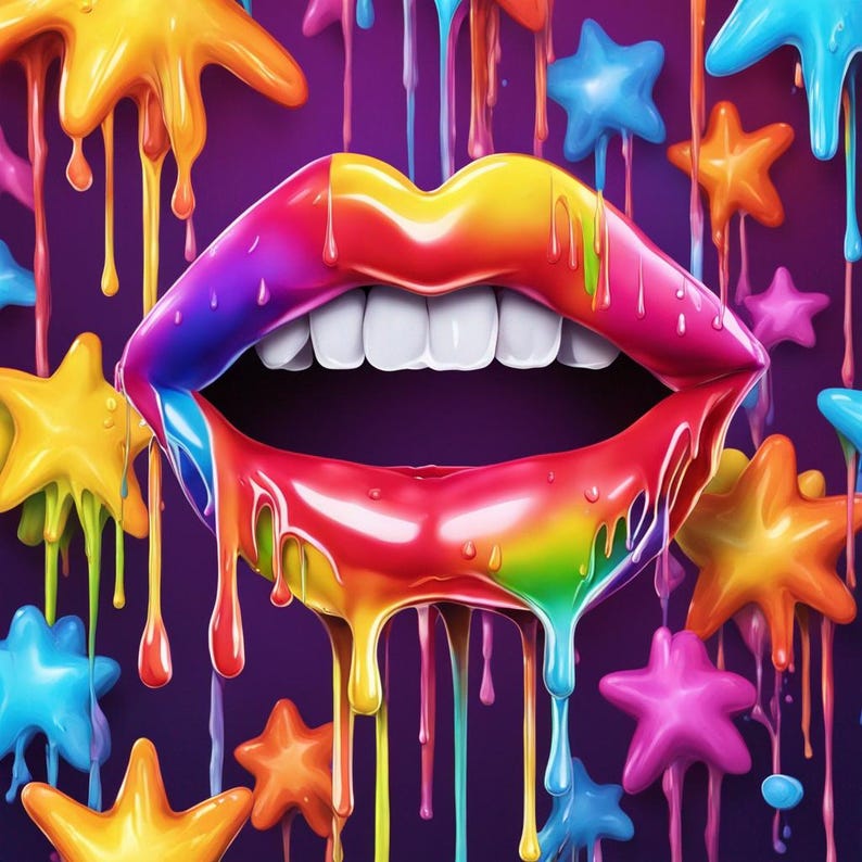 Colorful Dripping Lips Set of 12 |seamless Patterns |instant Download ...
